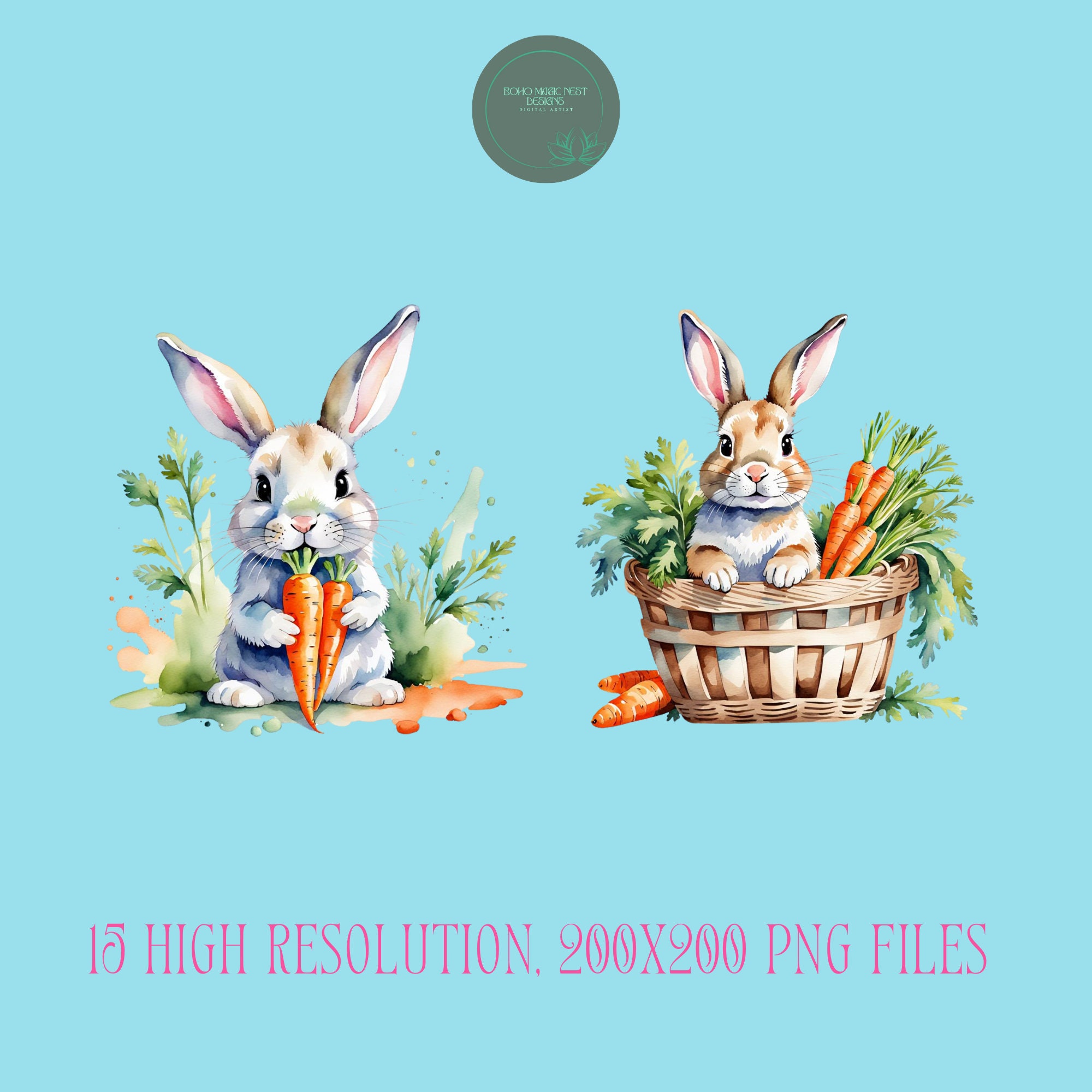 Watercolor Clipart: Spring Bunny Art 15 Springtime Rabbit PNG Files for ...