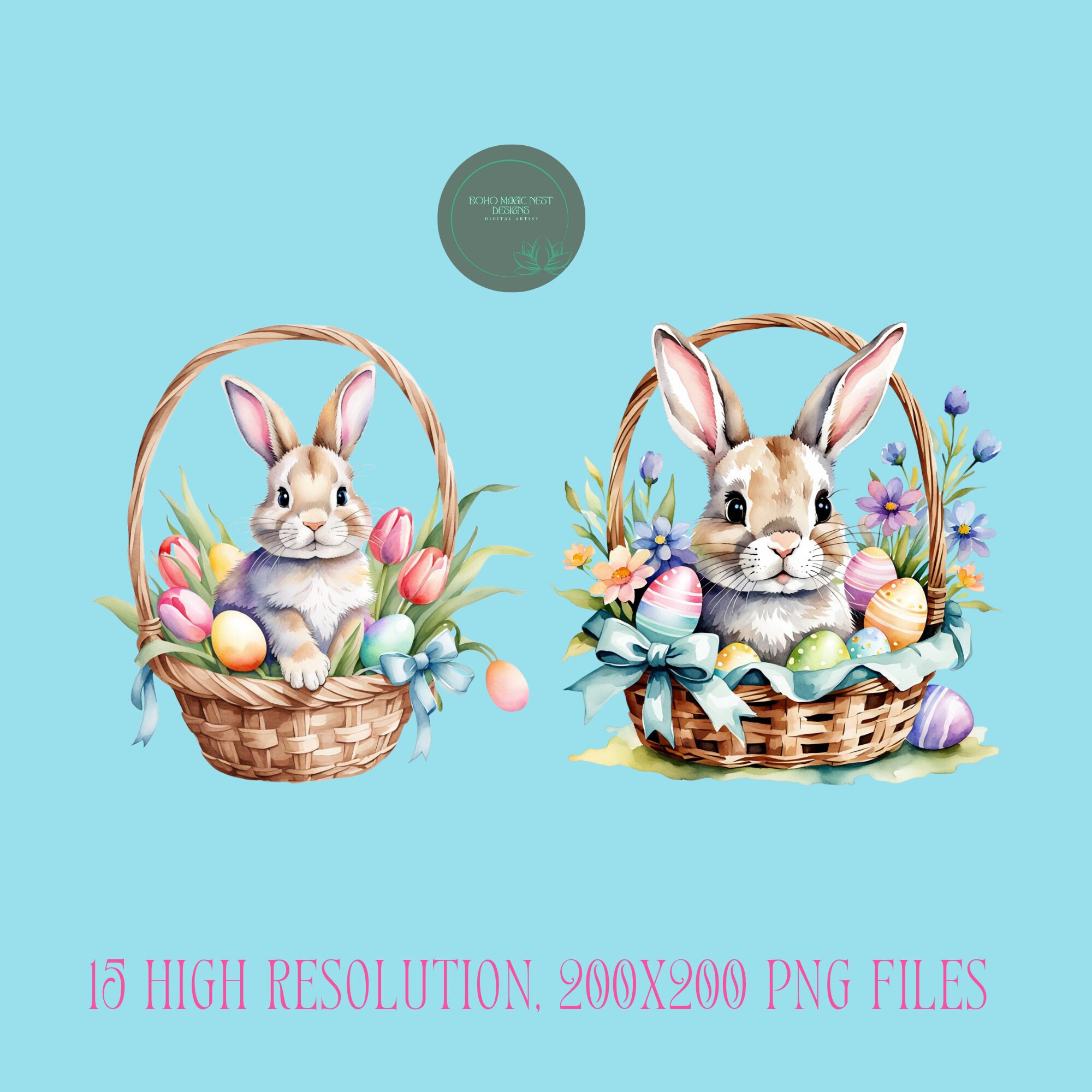 Watercolor Clipart: Spring Bunny Art 15 Springtime Rabbit PNG Files for ...