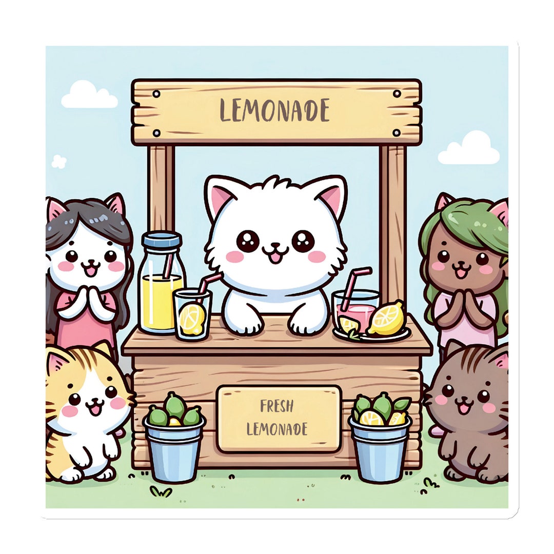 Fresh Lemonade Kawaii Cat Magnet, Cute Cat Art Fridge Magnet, Stylish ...