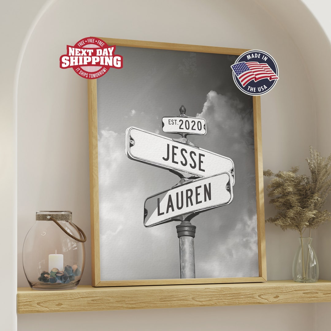 Made in USA Custom Name Canvas Print Framed Art, Personalized Vintage ...