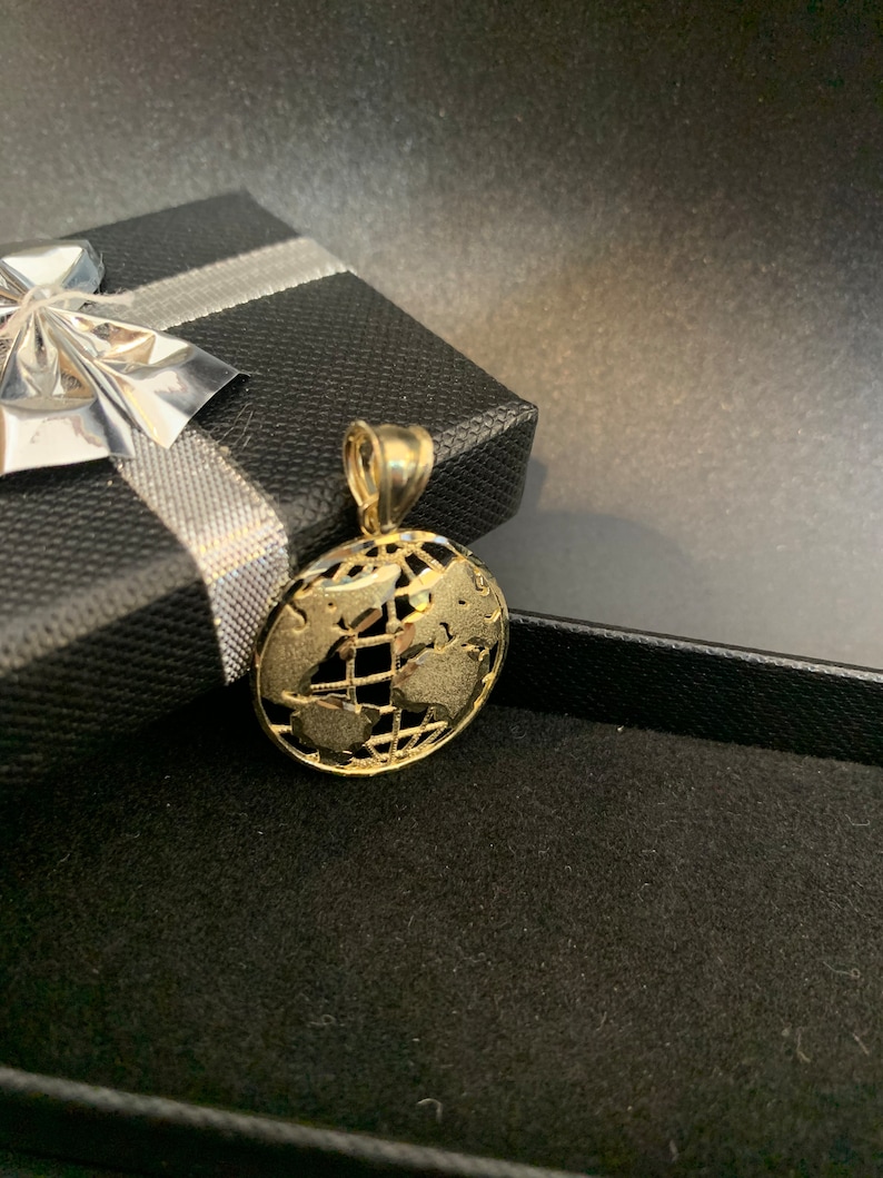 10K Gold Round World Map Pendant, Solid Gold Earth Globe Charm, Real ...