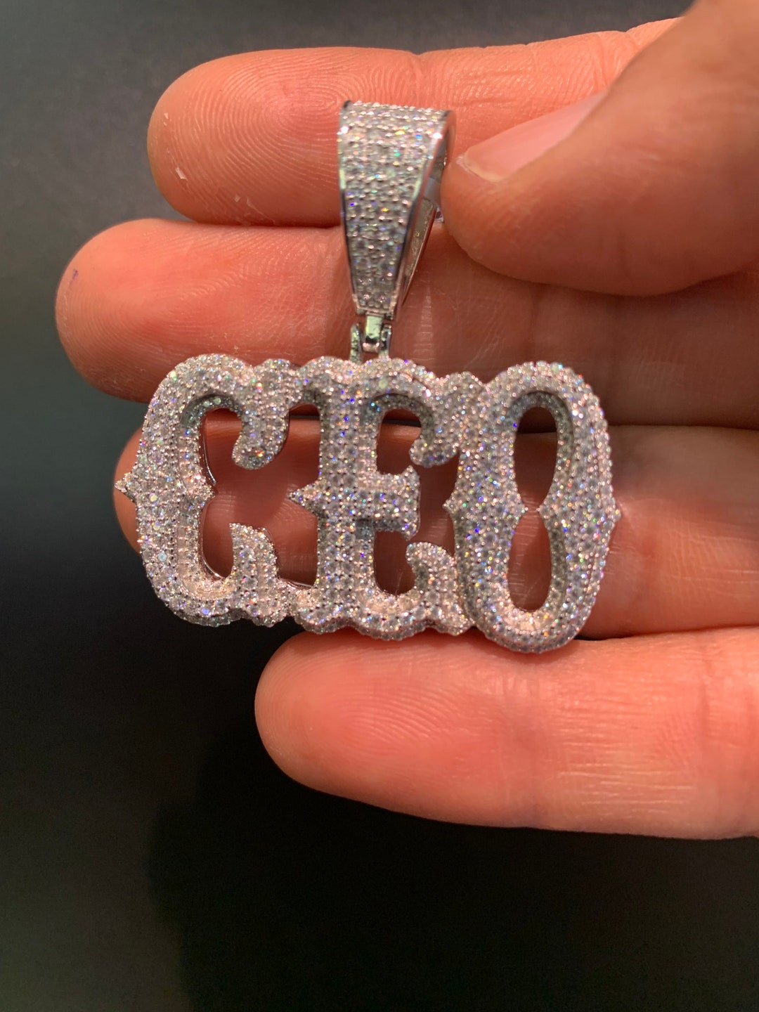 Sterling Silver CEO Custom Ice Pendant Moissanite Tested - Etsy Polska
