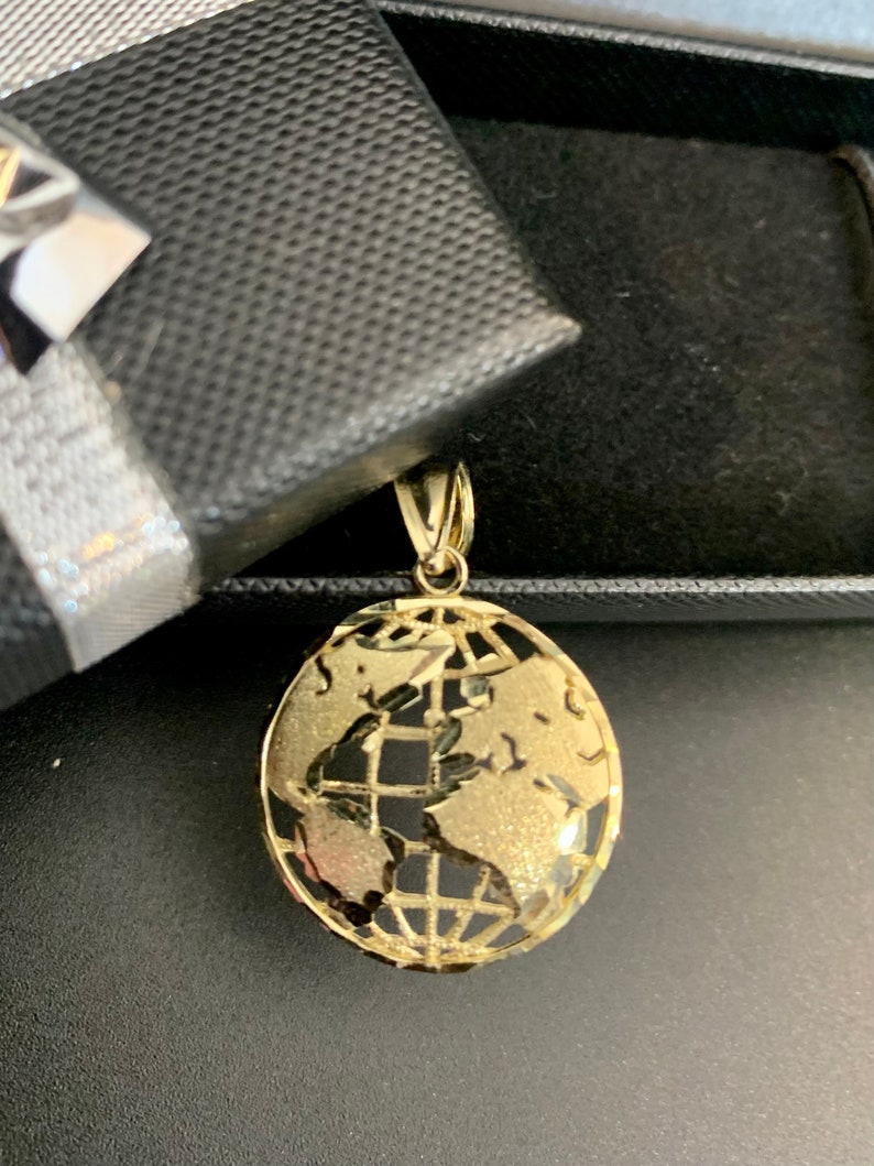 10K Gold Round World Map Pendant, Solid Gold Earth Globe Charm, Real ...