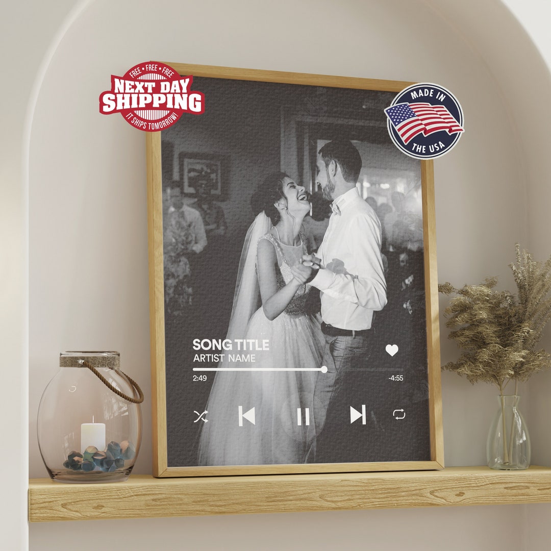 Custom Wedding Song Poster With Photo Framed Canvas Print, Personalized ...
