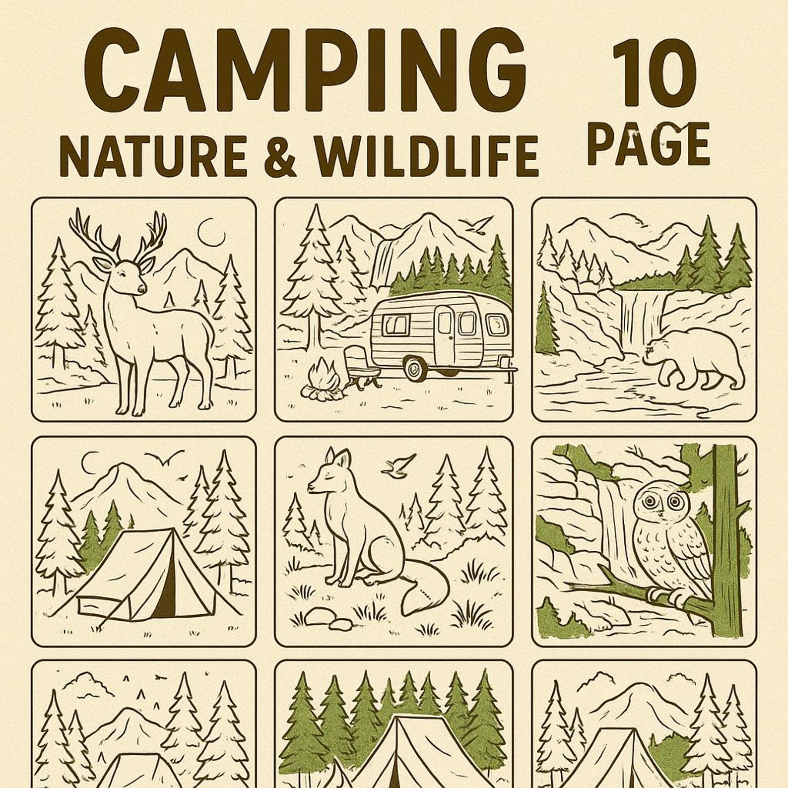 Camping Nature & Wildlife Coloring Book – 30 Pages | RV Camping, Forest ...