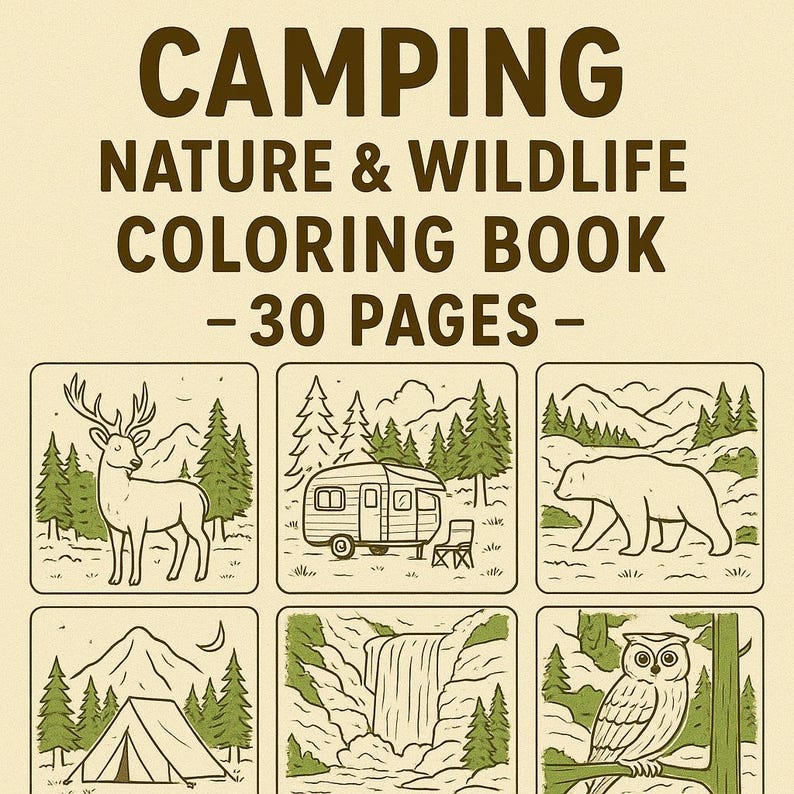 Camping Nature & Wildlife Coloring Book – 30 Pages | RV Camping, Forest ...