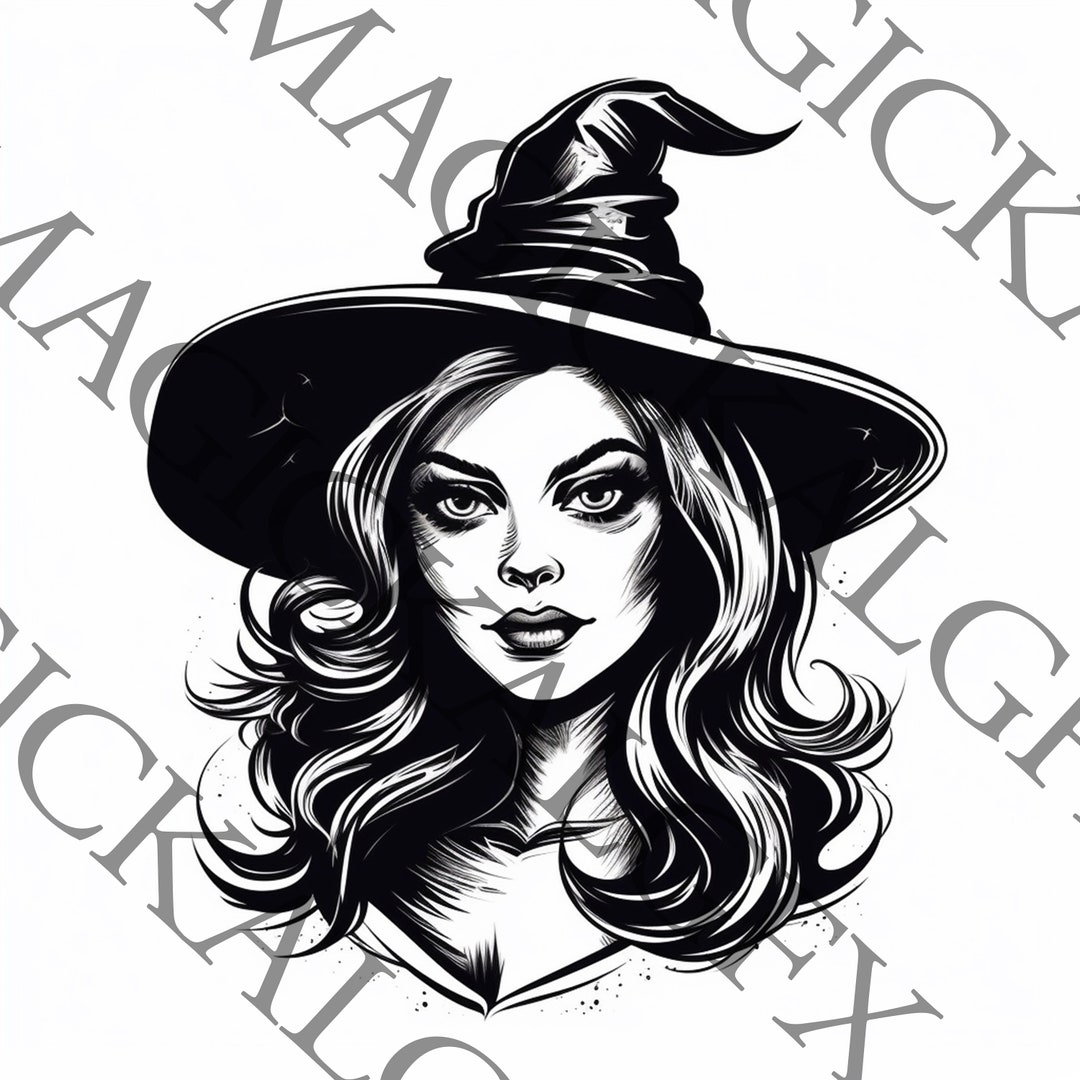 Black and White Witch Clip Art Transparent - Etsy