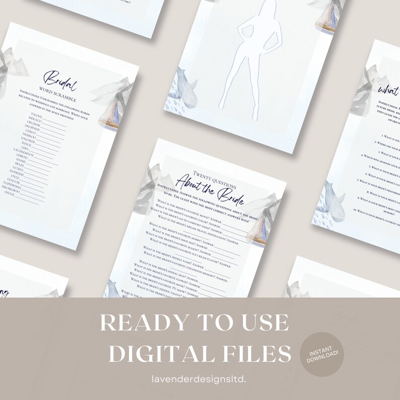 Printable Bridal Shower Games, Printable Bachelorette Game Bundle ...