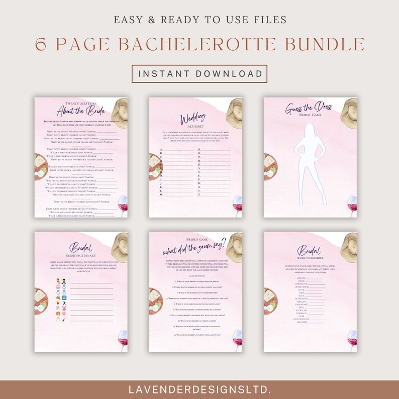 Printable Bridal Shower Games, Printable Bachelorette Game Bundle ...