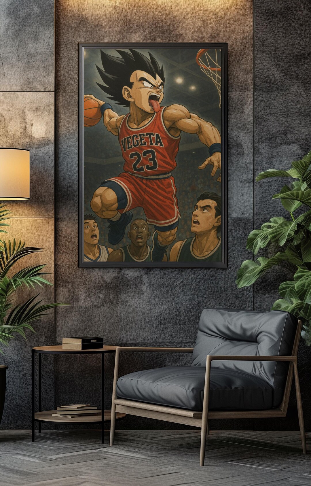 Vegeta Slam Dunk Wall Art | M.J Tongue Out Anime Basketball Poster ...