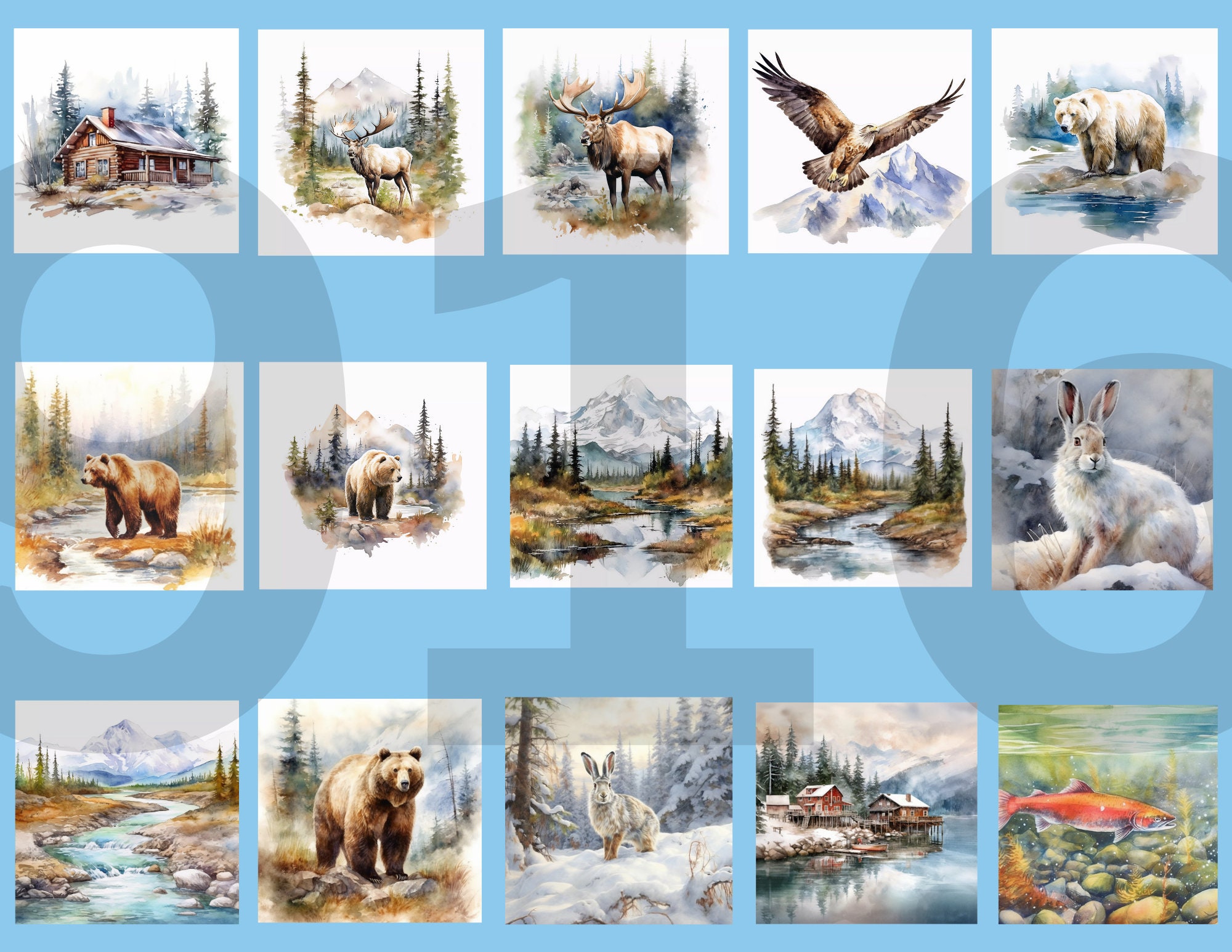 Alaskan Wilderness Watercolor Digital Art Vol. 2, Wilderness Pictures ...