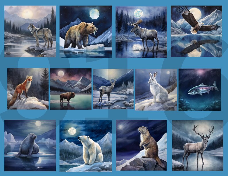 Alaskan Wilderness: Moonlight Watercolor Digital Art, Alaska Clipart ...
