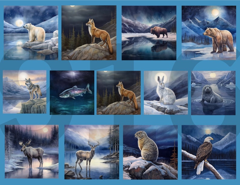 Alaskan Wilderness: Moonlight Watercolor Digital Art, Alaska Clipart ...