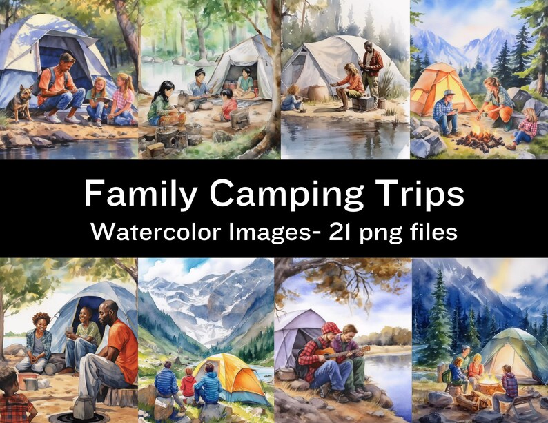 Family Camping Trips, Camping Clipart, Watercolor Digital Images ...