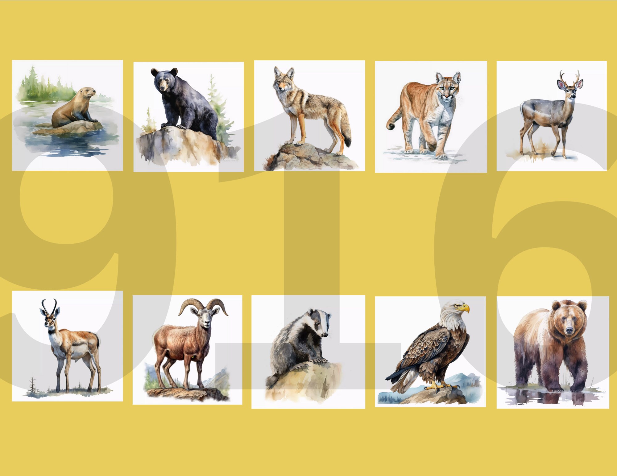 Yellowstone Wildlife Watercolor Digital Art, Wilderness Pictures ...