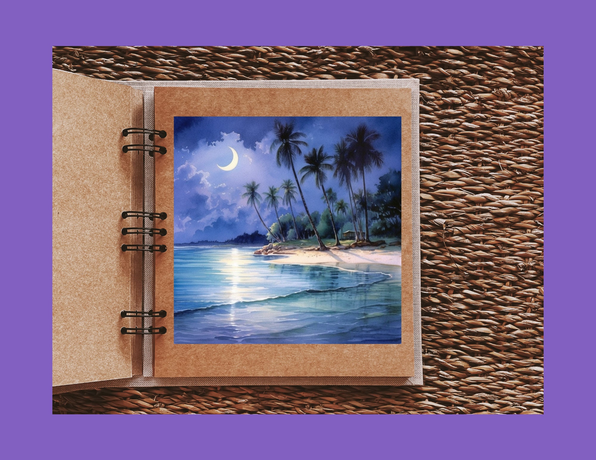 Moonlit Beaches Watercolor Digital Art, Moonlit Beach Pictures, Beach ...