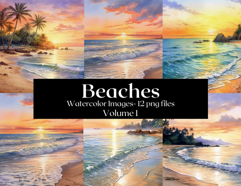 Beach Watercolor Digital Art Sunset Beaches Pictures Beach - Etsy
