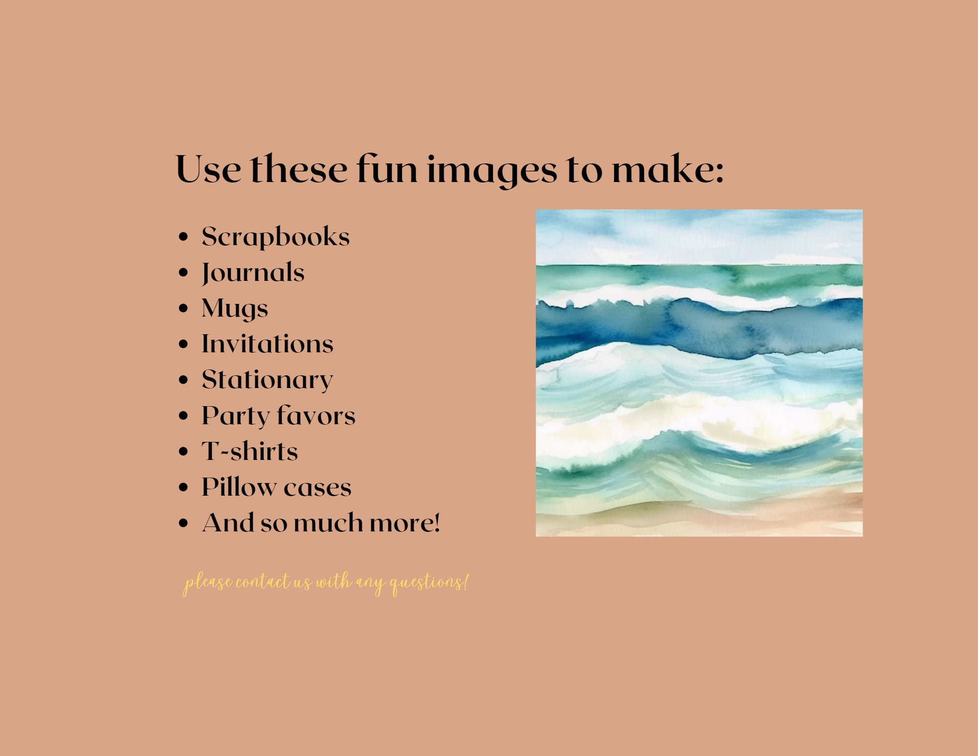 Waves Watercolor Backgrounds, Waves Digital Backgrounds, Ocean Waves ...