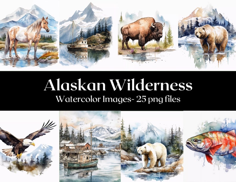 Alaskan Wilderness Watercolor Digital Art, Wilderness Pictures, Alaska ...