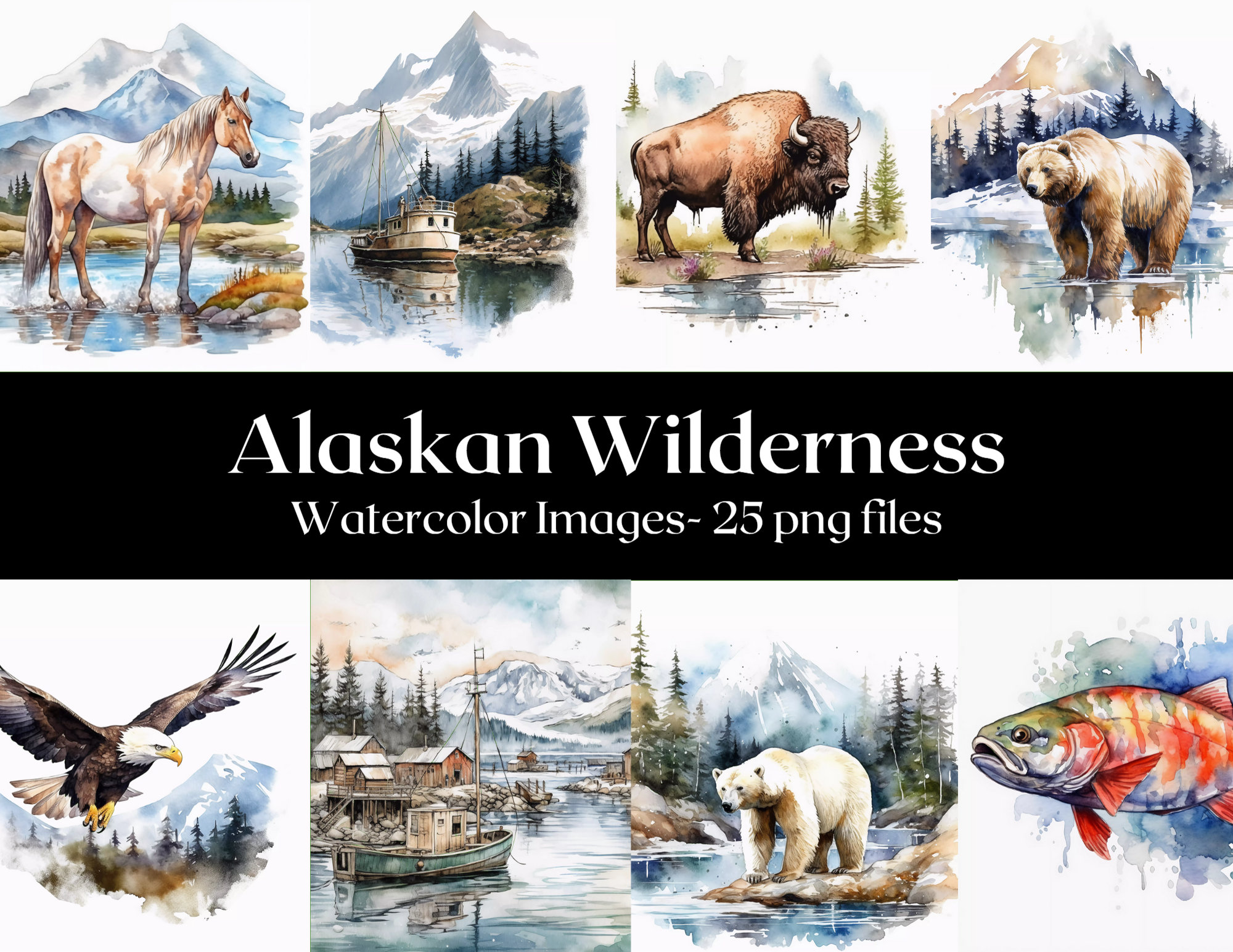 Alaskan Wilderness Watercolor Digital Art, Wilderness Pictures, Alaska ...