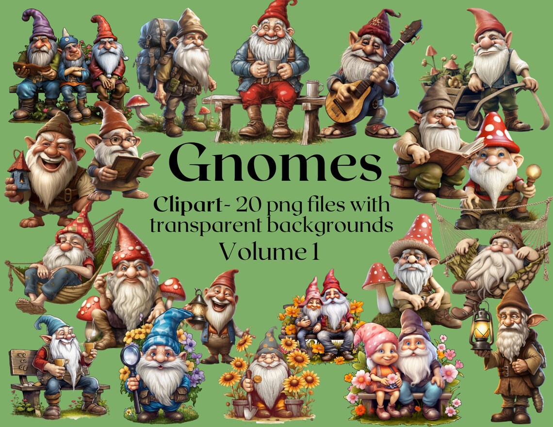 Gnome Clipart, Garden Gnome Digital Images, Gnomes Images, Garden ...