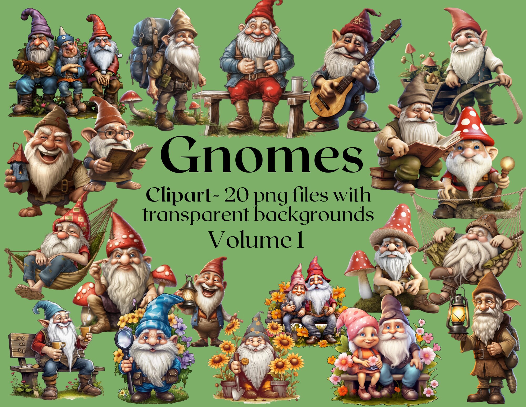 Gnome Clipart, Garden Gnome Digital Images, Gnomes Images, Garden ...