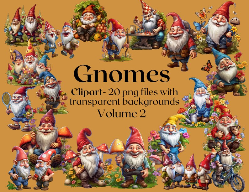 Gnome Clipart, Garden Gnome Digital Images, Gnomes Images, Garden ...