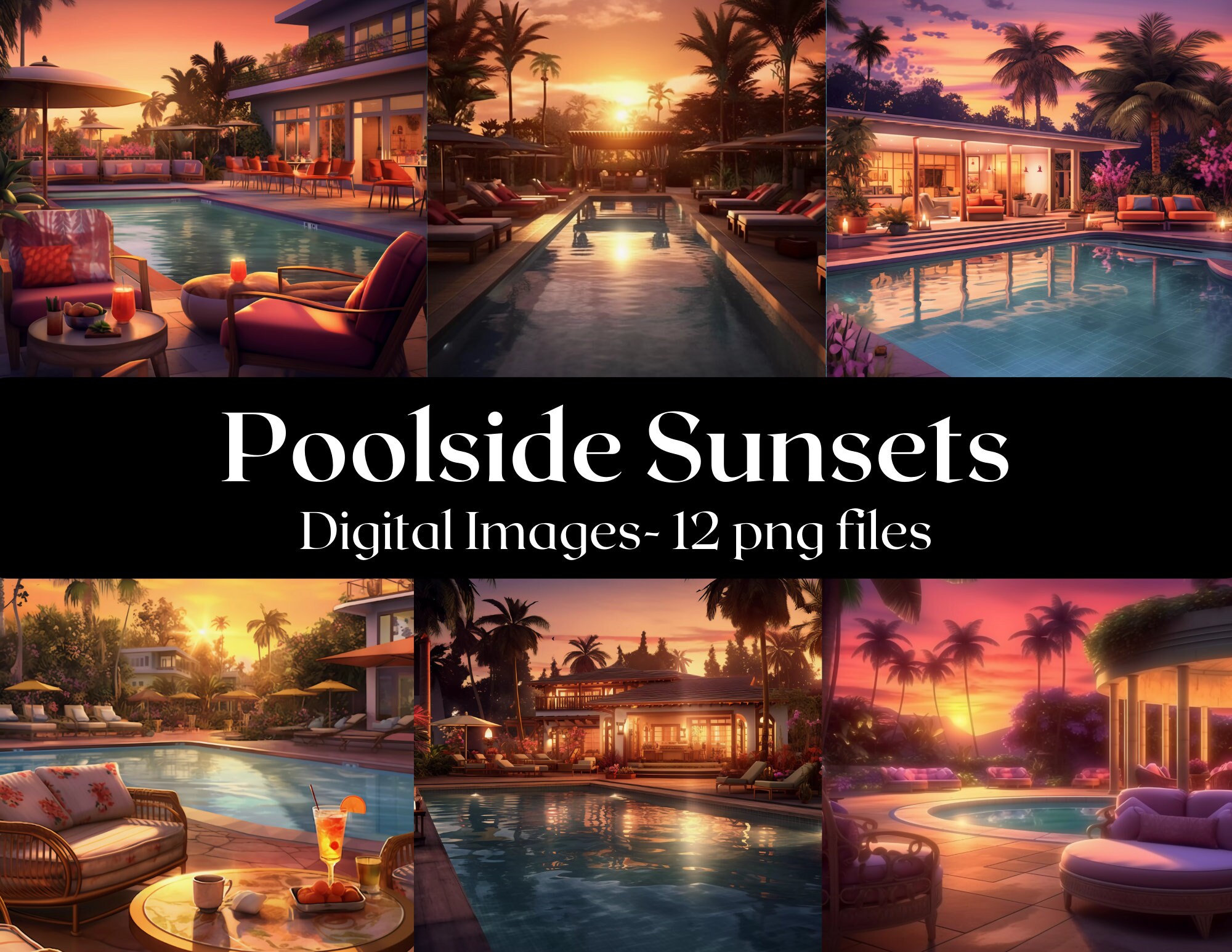 Poolside Sunsets Digital Art, Sunset Pool Pictures, Resort Clipart ...