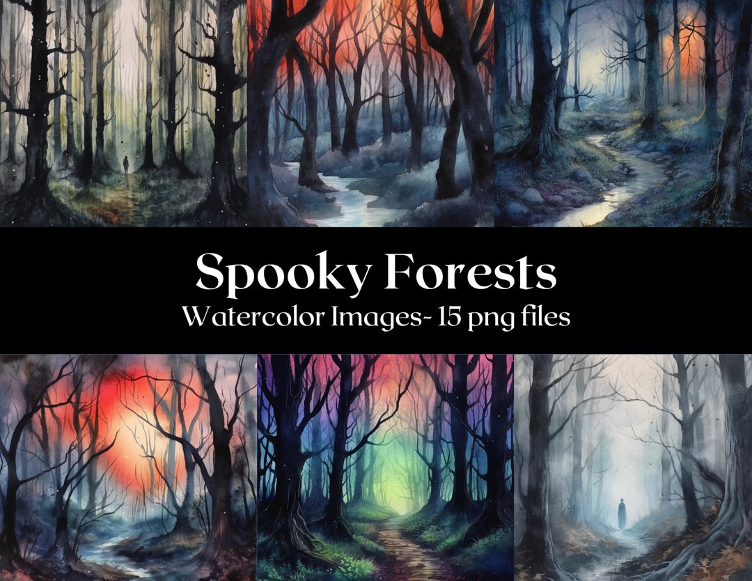 Spooky Forests Watercolor Digital Art, Scary Forest Pictures, Forest ...