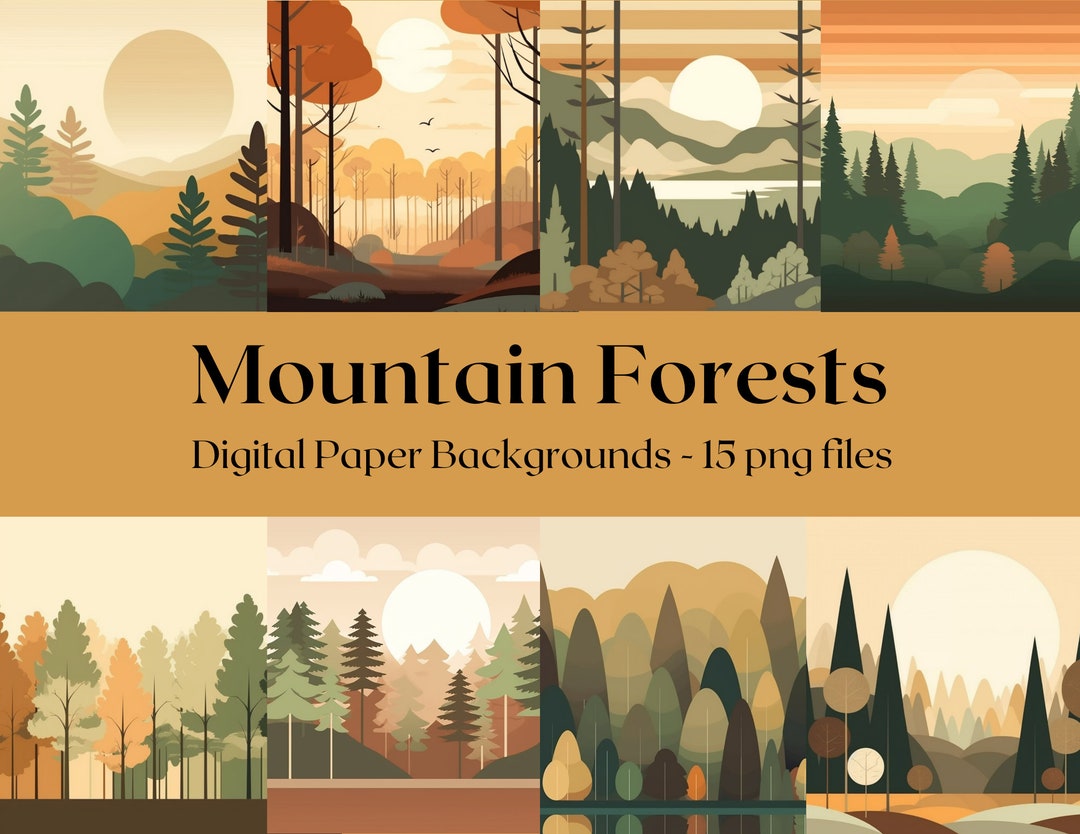Mountain Forests Digital Backgrounds, Mountain Digital Paper, Forest ...