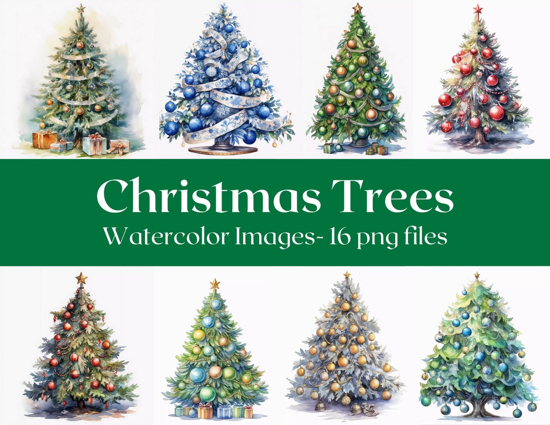 Christmas Tree Watercolor Digital Art, Holiday Tree Images, Tree ...