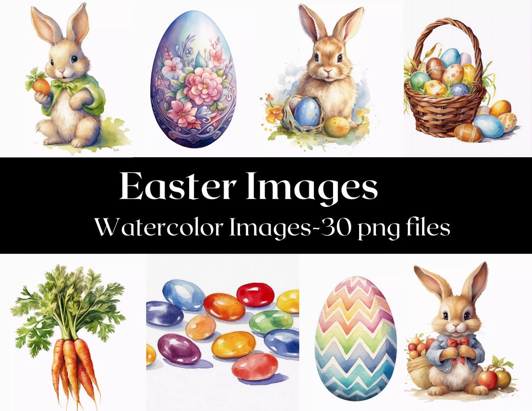 Easter Watercolor Digital Images, Easter Bunny Watercolor Clipart, Cute ...
