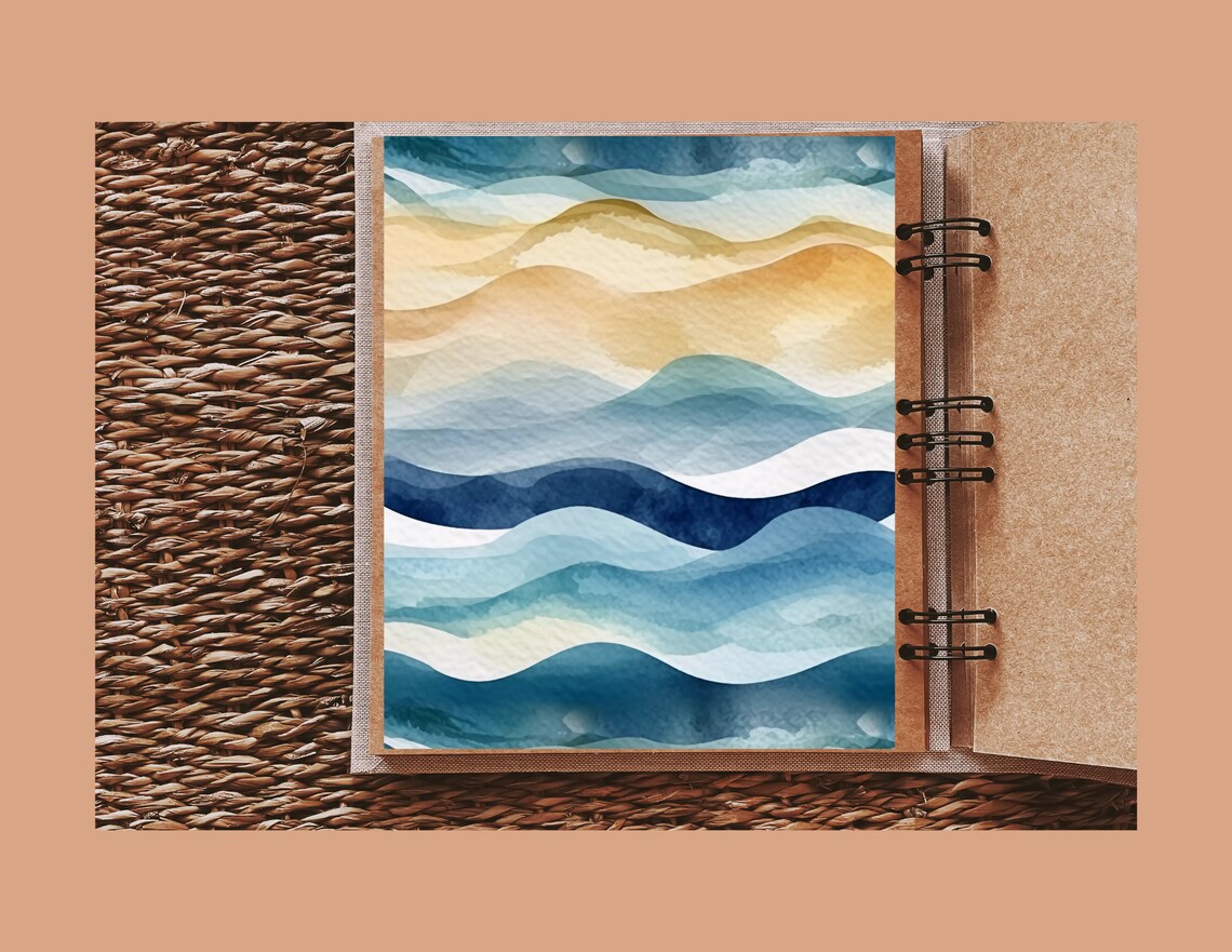 Waves Watercolor Backgrounds, Waves Digital Backgrounds, Ocean Waves ...