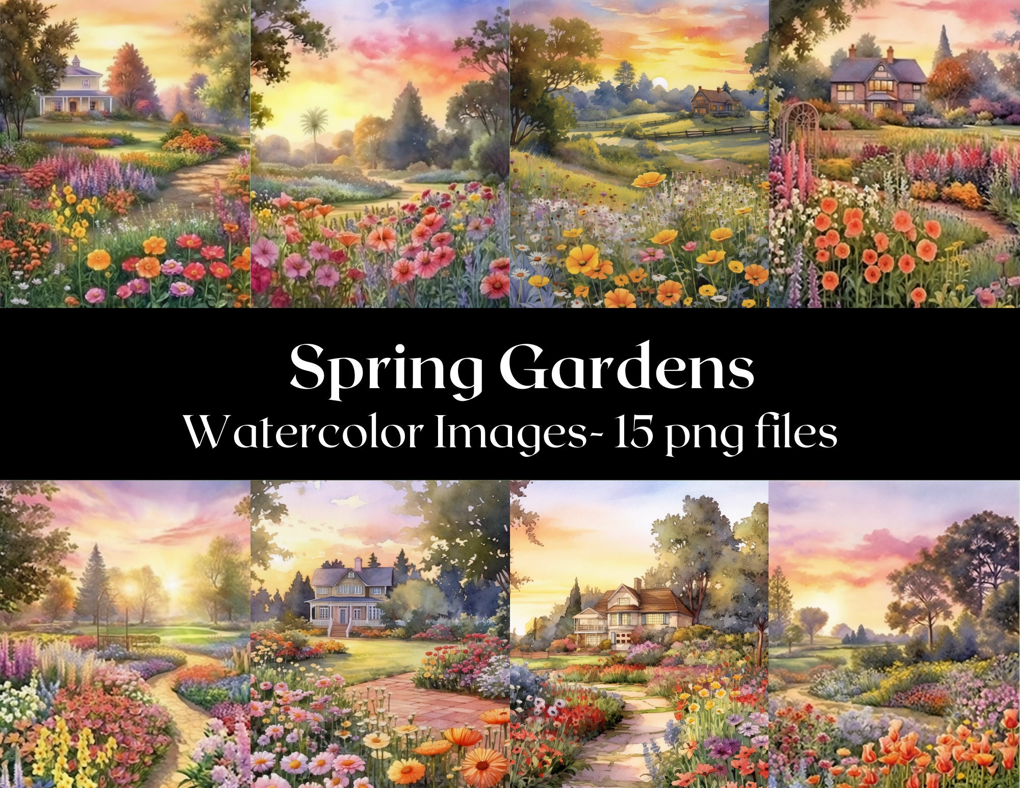 Spring Garden Watercolor Images, Spring Flower Pictures, Watercolor ...