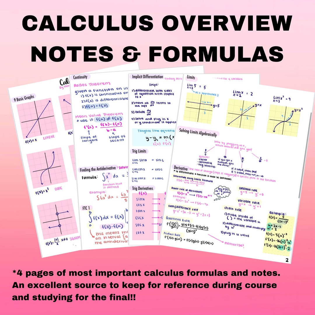 Calculus Notes - Etsy