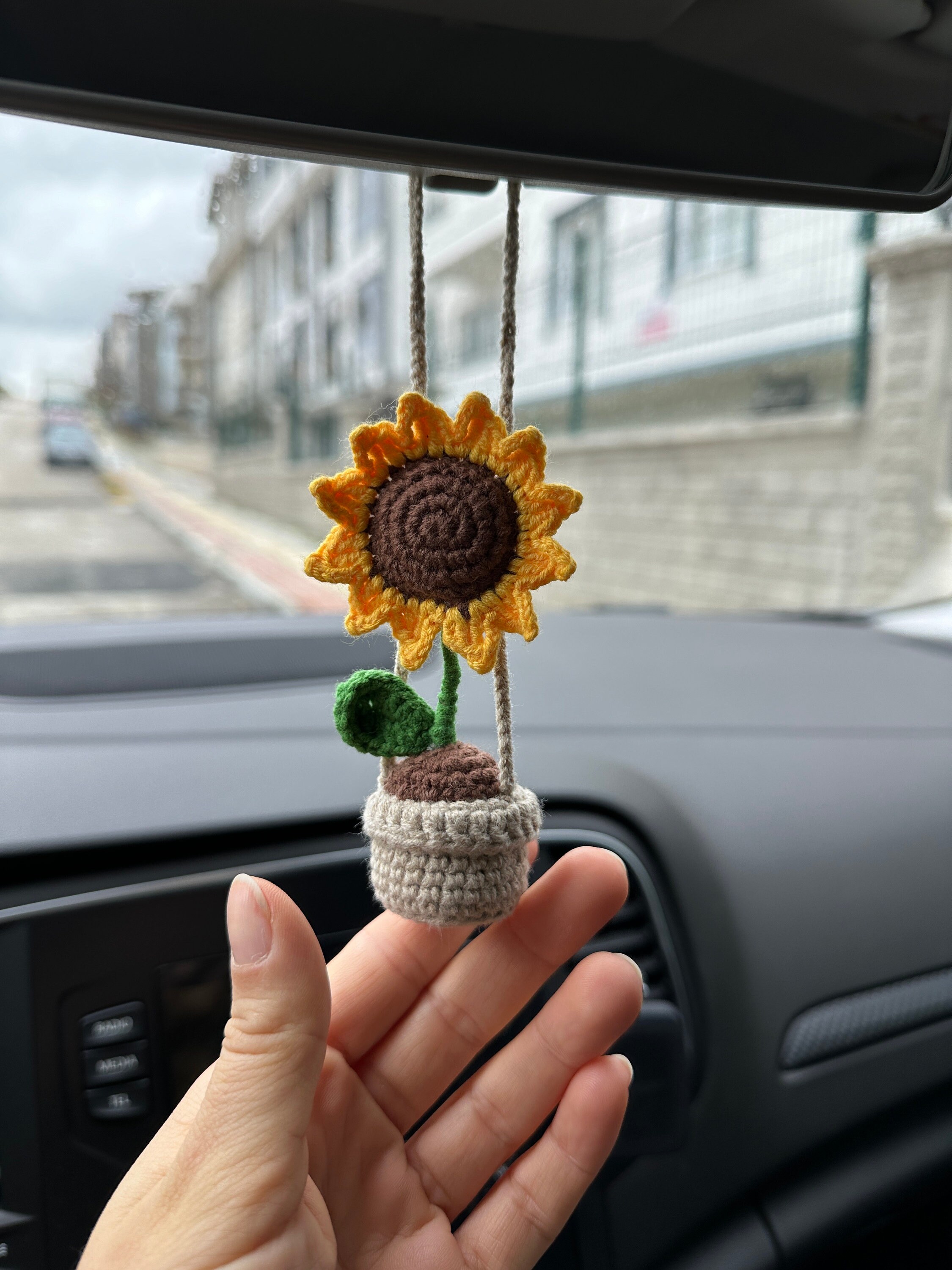 Crochet Sunflower Car Mirror Hanging: Knitted Flower Plant Accessory - Etsy
