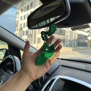 Monstera Lives Mirror Hanging for Car, Car Plant, Crochet Monstera Car ...