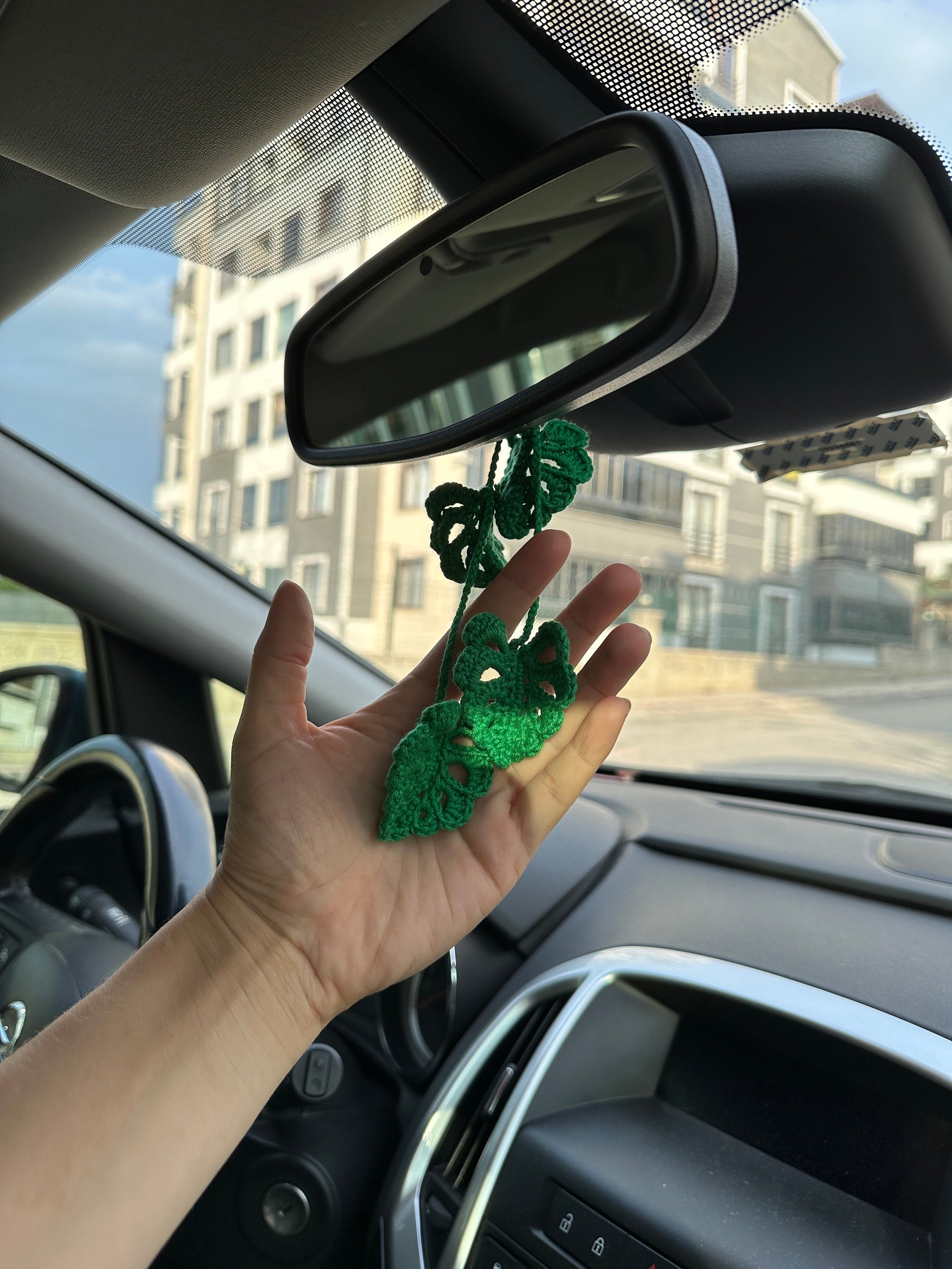 Monstera Lives Mirror Hanging for Car, Car Plant, Crochet Monstera Car ...