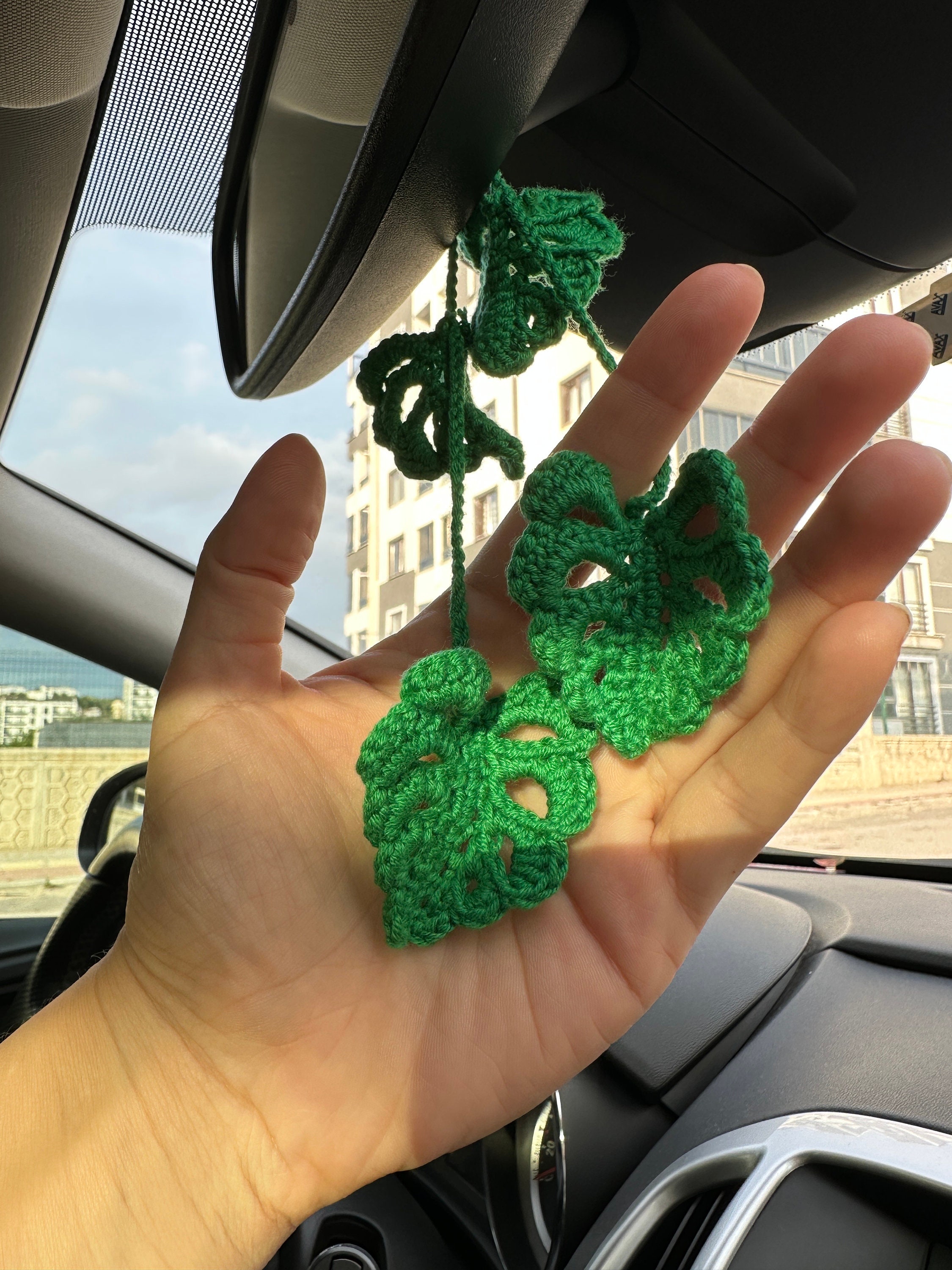 Monstera Lives Mirror Hanging for Car, Car Plant, Crochet Monstera Car ...