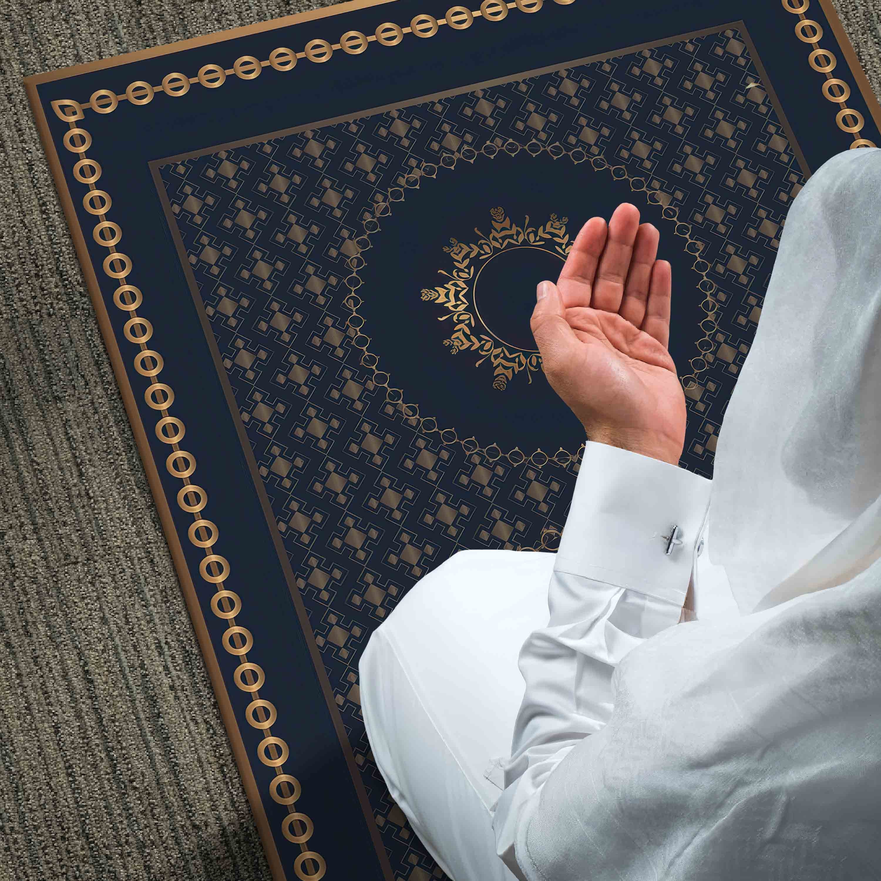 Navy Blue Prayer Rug, Gold Prayer Rug, Religious Rug, Spiritual Rug ...