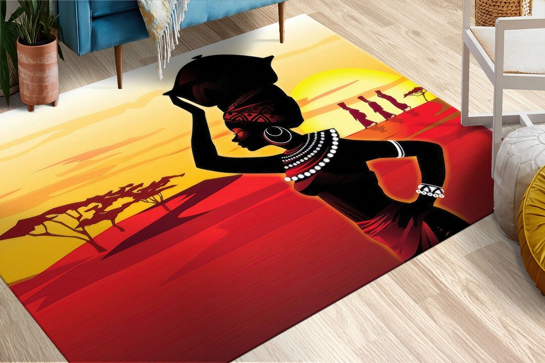 African Woman Silhouette Rugs, African Girl Rug, Abstract Rug, African ...