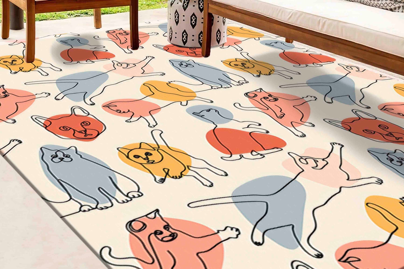Cat Pattern Rug, Boho Rug, Cat Lover Rug, Animal Rug, Machine Washable ...