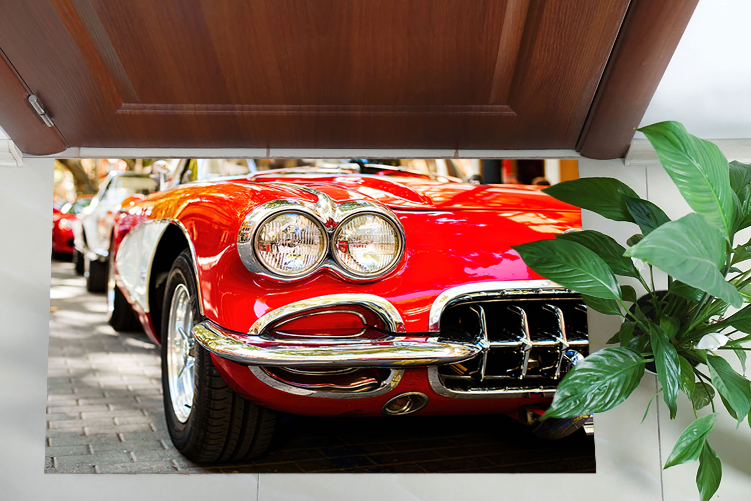 Vintage Car Rugs, Retro Car Rug, Red Car Rugs, Garage Rugs, Decorative ...