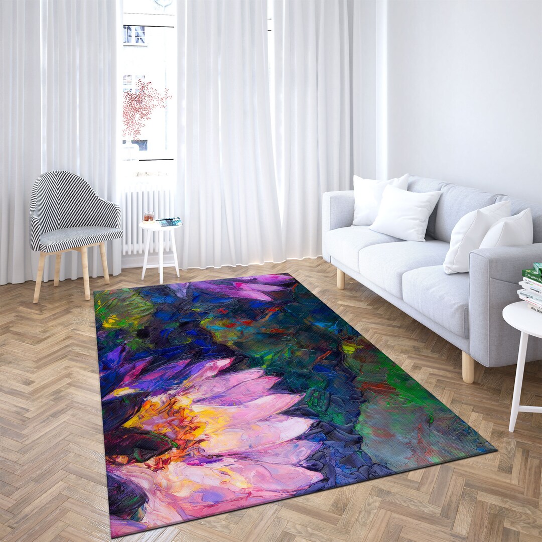 Lotus Painting Rugs, Abstract Lotus Rug, Lotus Lover Gift Rugs ...