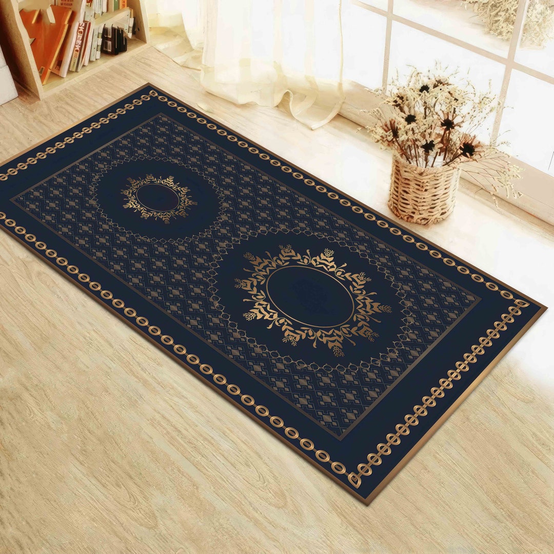 Navy Blue Prayer Rug, Gold Prayer Rug, Religious Rug, Spiritual Rug ...