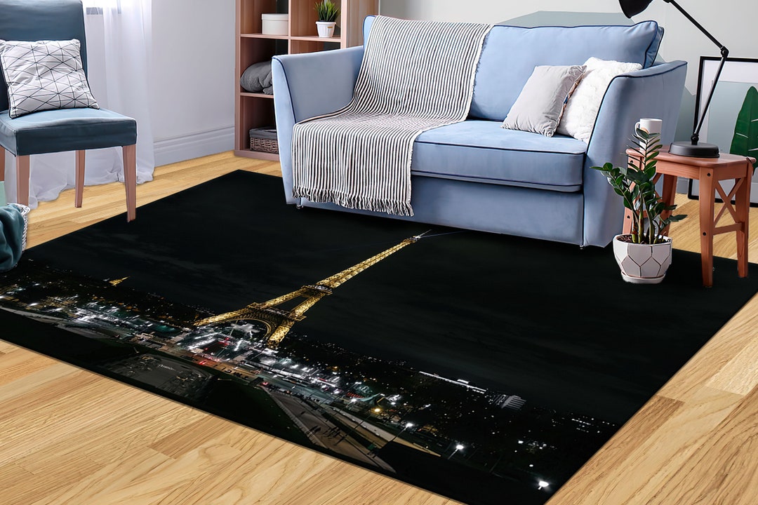 Night View of Eiffel Tower Rug, Eiffel Landscape Rugs, Paris Landscape ...