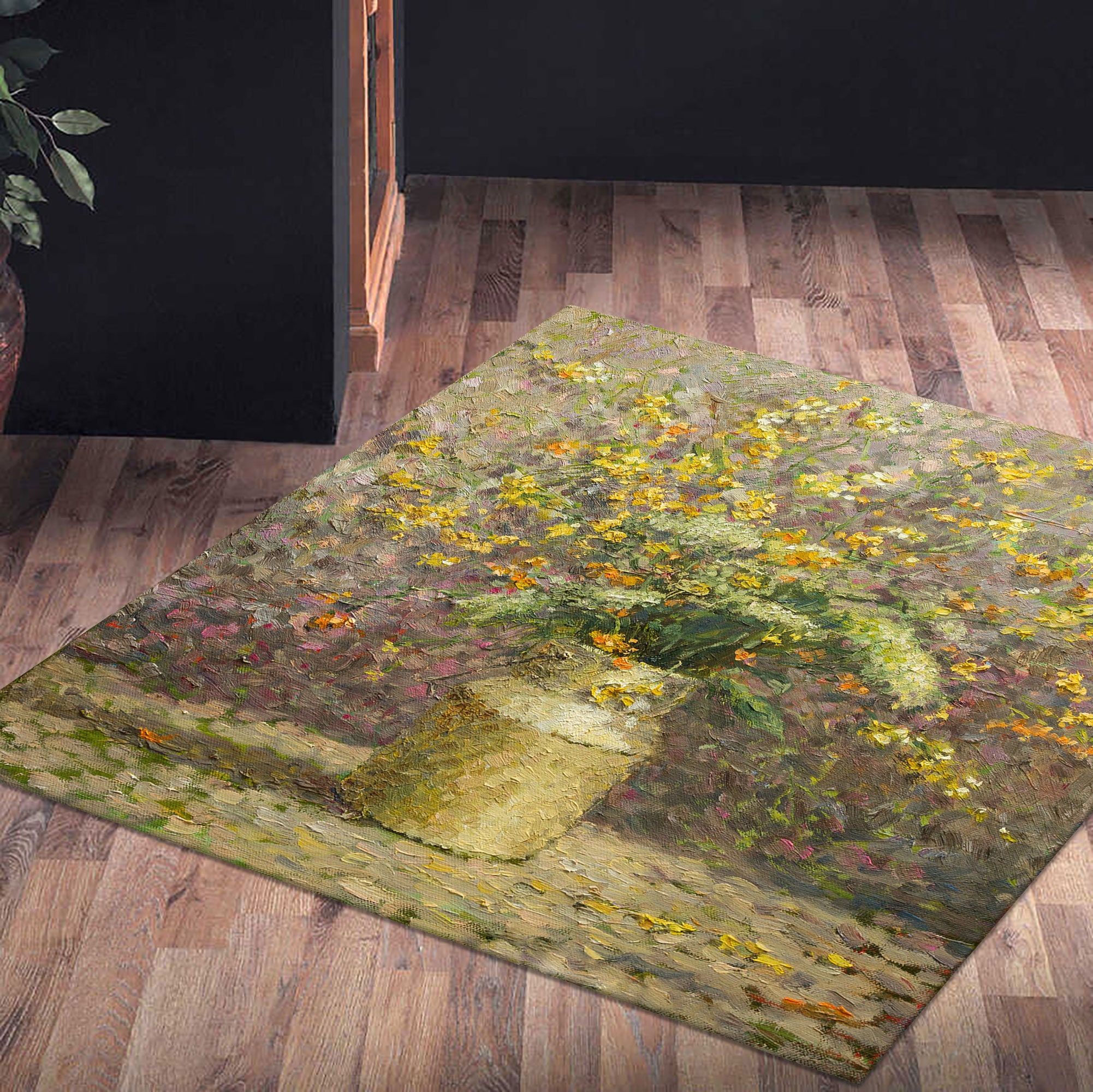 Oil Painting Flowers Rug, Yellow Flowers Rugs, Floral Rugs ...