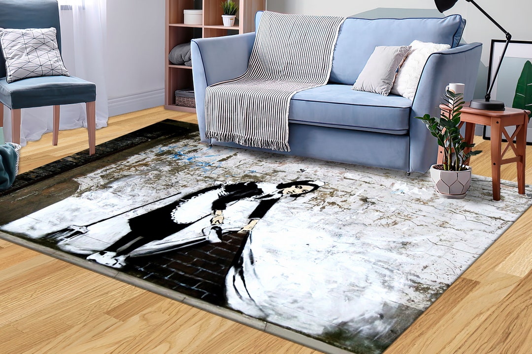Banksy Rugs, Banksy Woman Rugs, Banksy Maid Graffiti Rug, Maid Sweeping ...