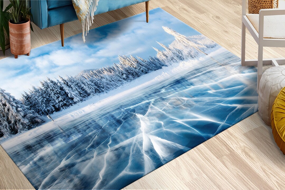 Winter Scenery Rug, Winter Forest View Rug, Nature Landscape Rugs ...