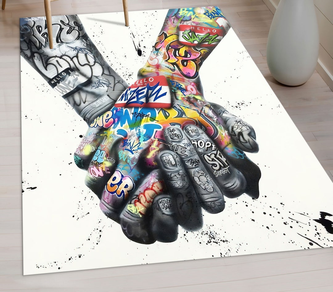 Couple Holding Hands Graffiti Painting Rug, Couple Gift Rug, Lover ...